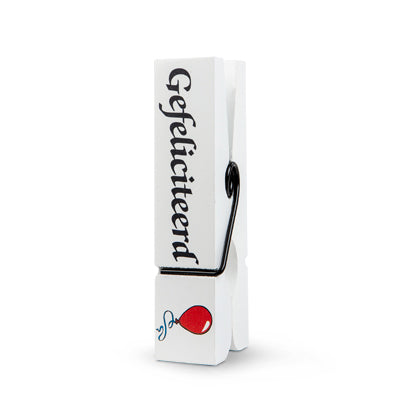 Grote knijper wit Gefeliciteerd | Originele cadeaus | Knijpertjes.nl